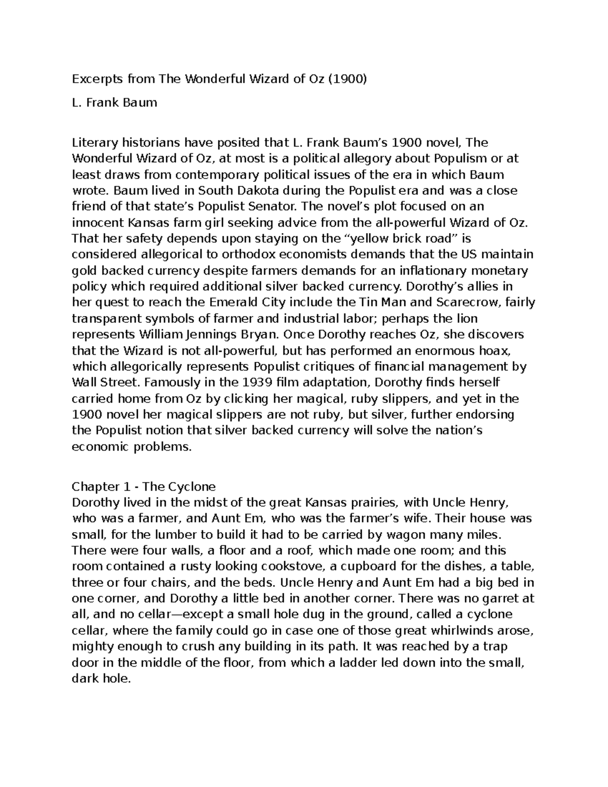 Excerpts from The Wonderful Wizard of Oz (1900): Themes & Characters ...
