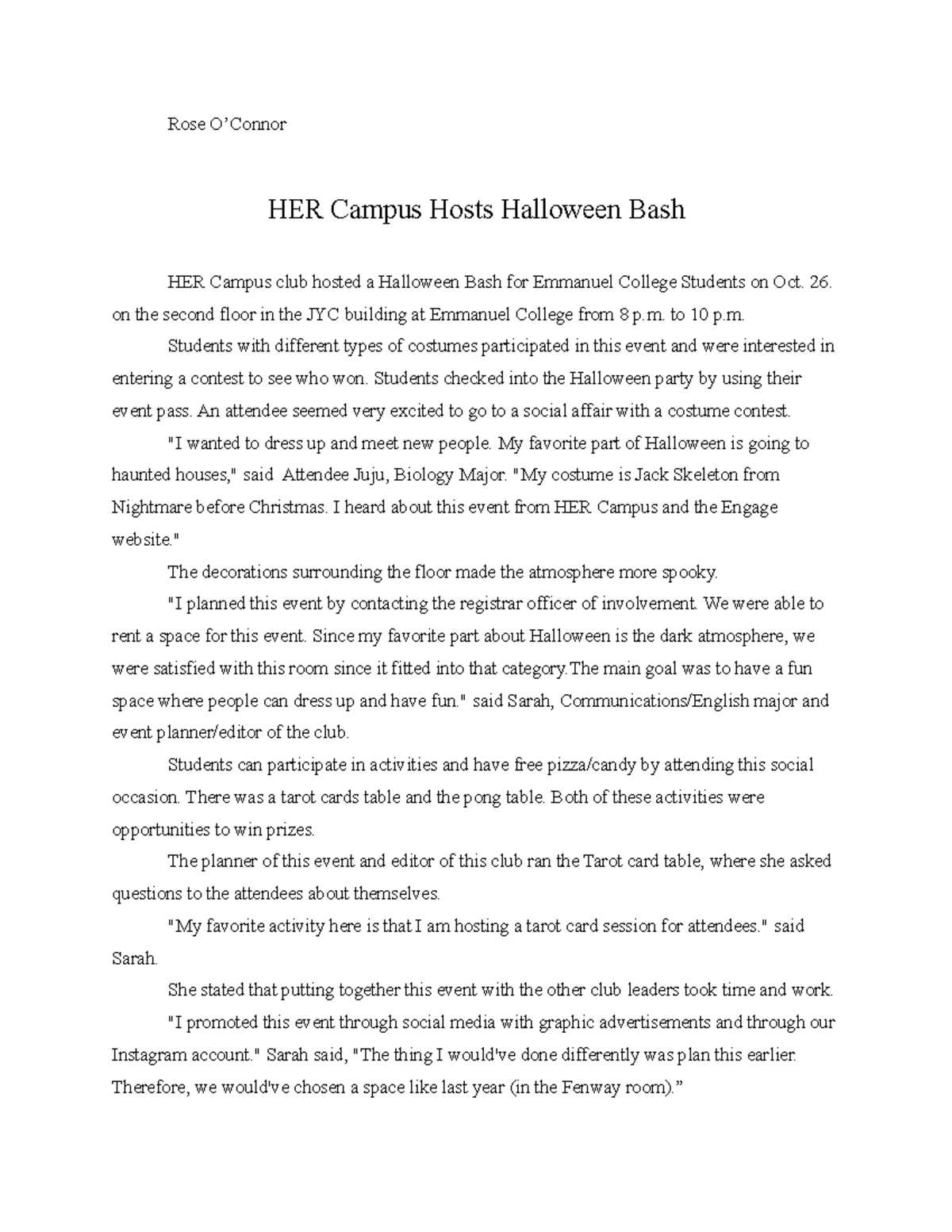 HER Campus Halloween Bash Event Coverage - Journalism Report - Studocu