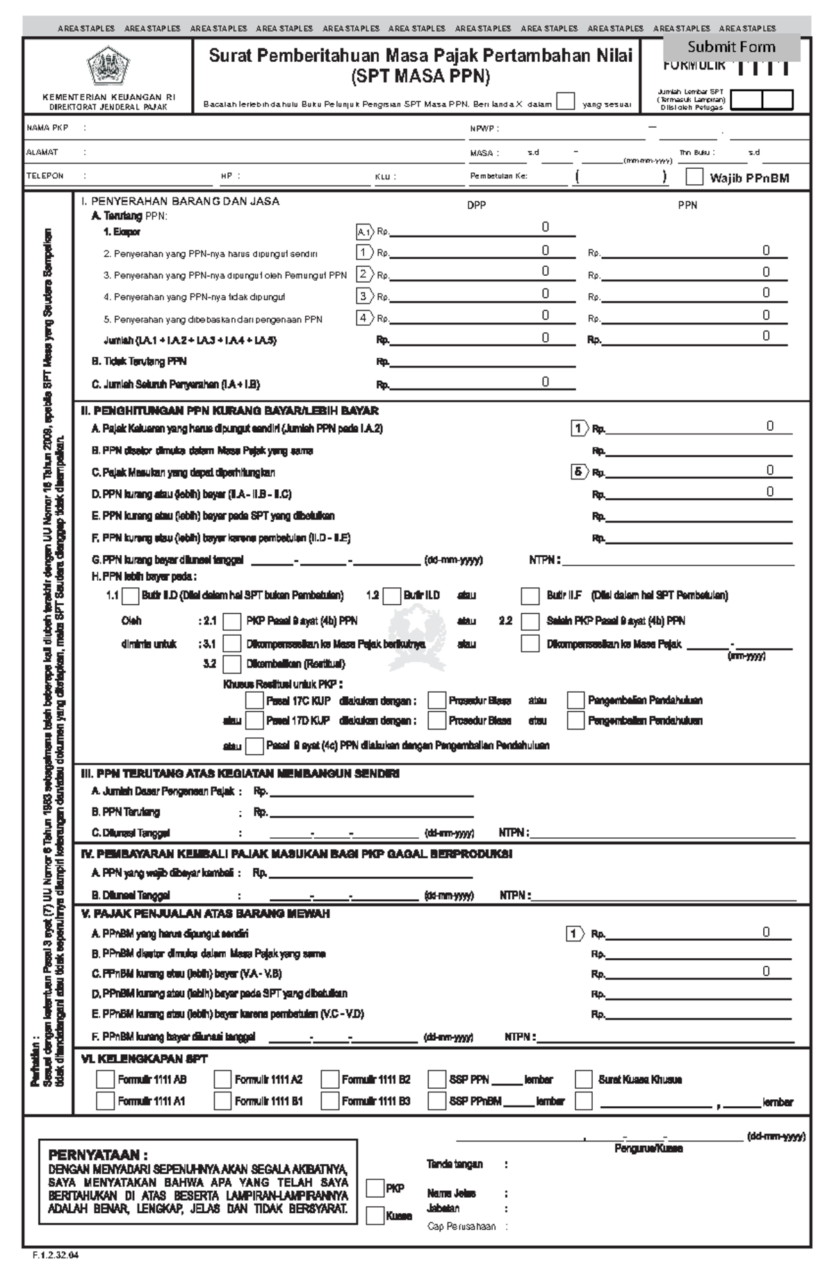SPT Masa PPN 1111 Formulir dan Instruksi Pengisian - Studocu