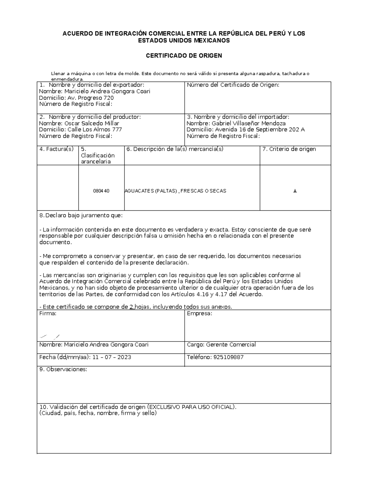 Mexico - tlc rellenado - ACUERDO DE INTEGRACIÓN COMERCIAL ENTRE LA ...