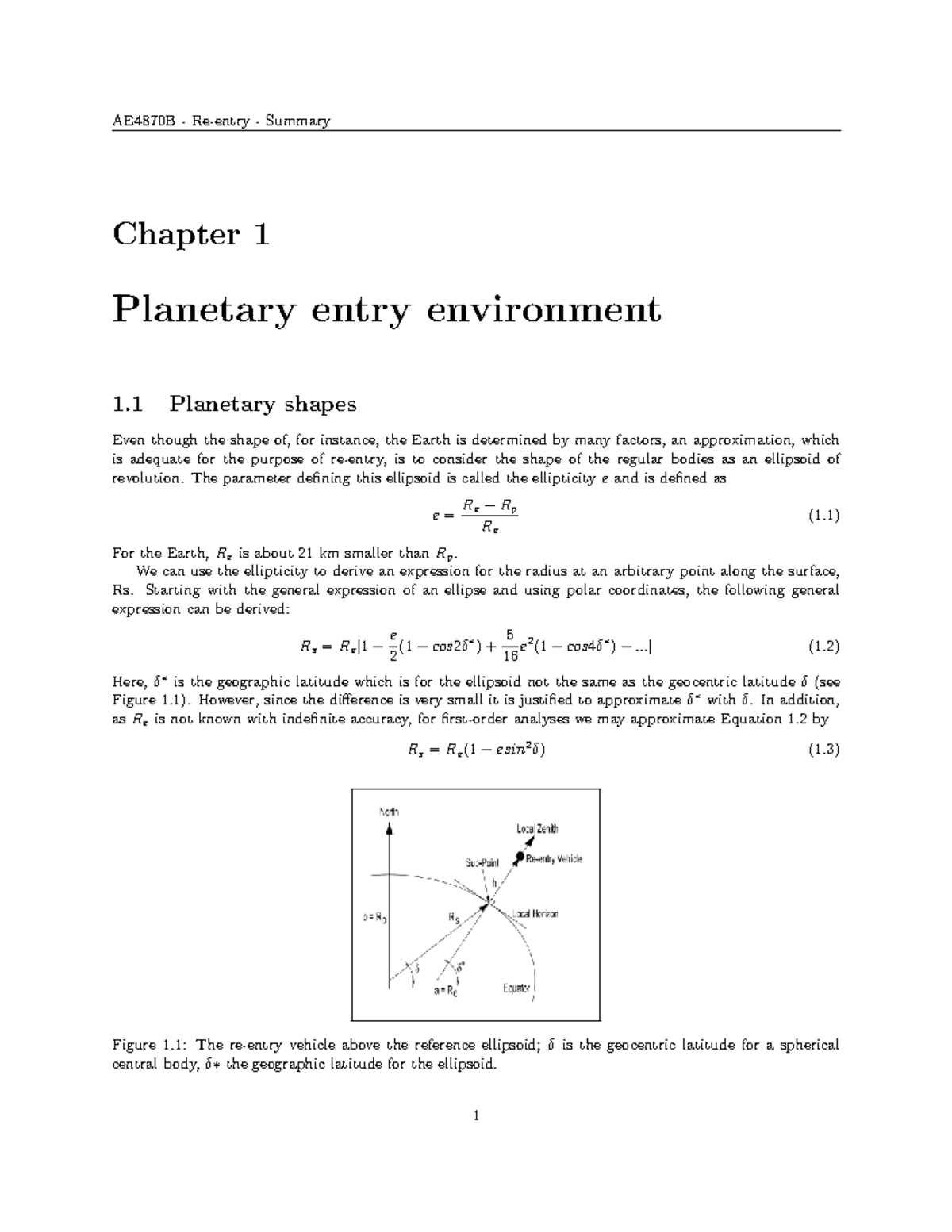 AE4870B - Comprehensive Summary of Re-Entry Principles - Studeersnel