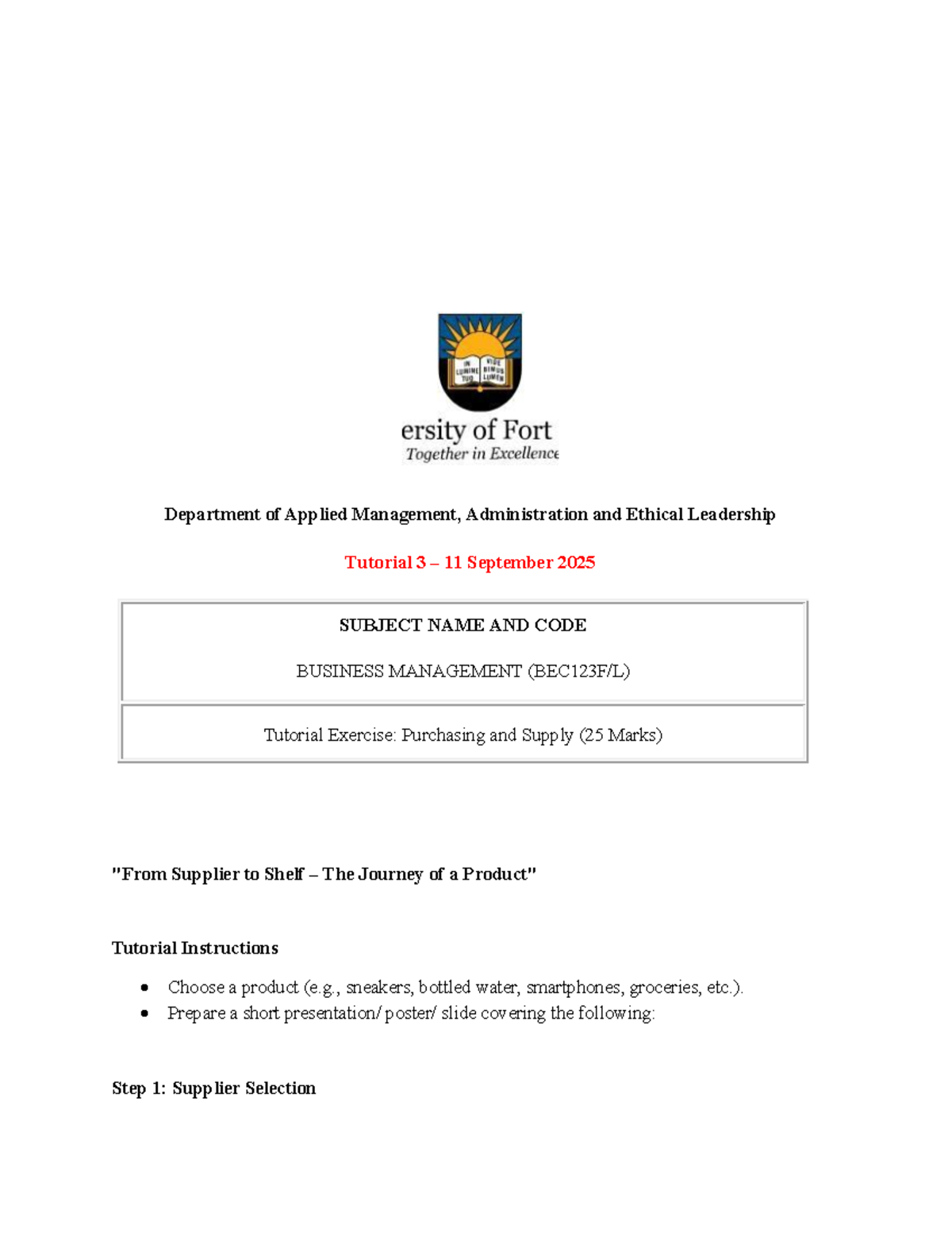Tutorial 3 - Purchasing and Supply Function Overview - Studocu