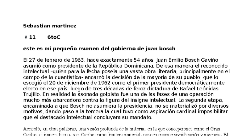 503858793 Resumen del Gobierno de Juan Bosch y su Derrocamiento - Studocu