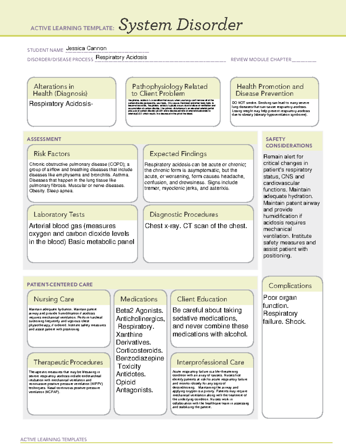 Respiratory Acidosis Disorder Concept Map - Active Learning Template ...
