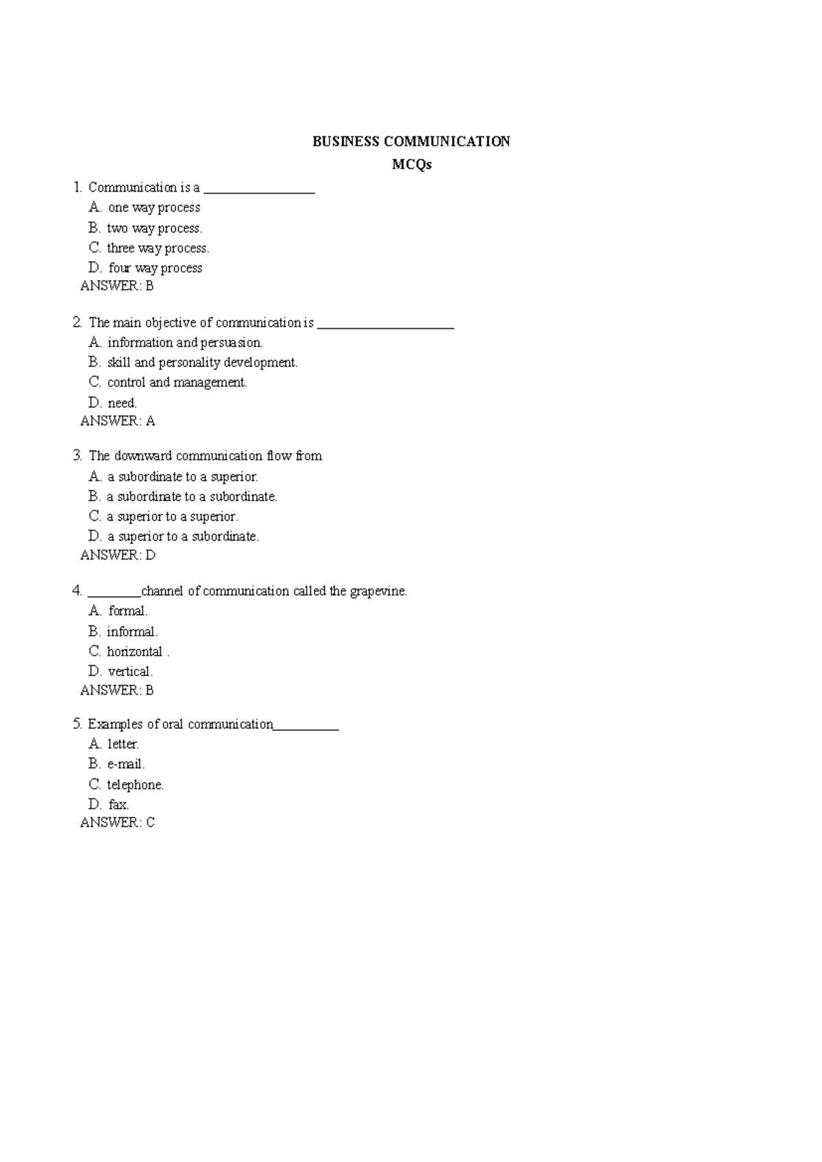 Business communication MCQs for effective communication skills - Studocu