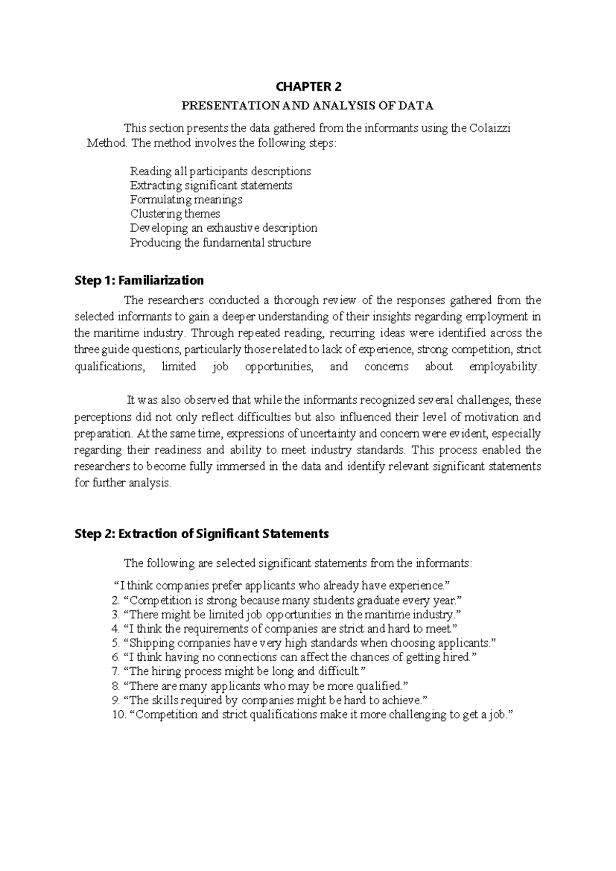 Chapter 2: Presentation and Analysis of Data - Studocu