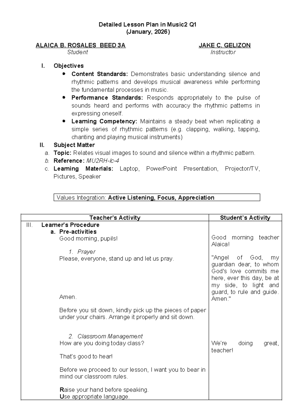 Detailed Lesson Plan in Music 2 Q1 (2026) by Alaica Rosales - Studocu