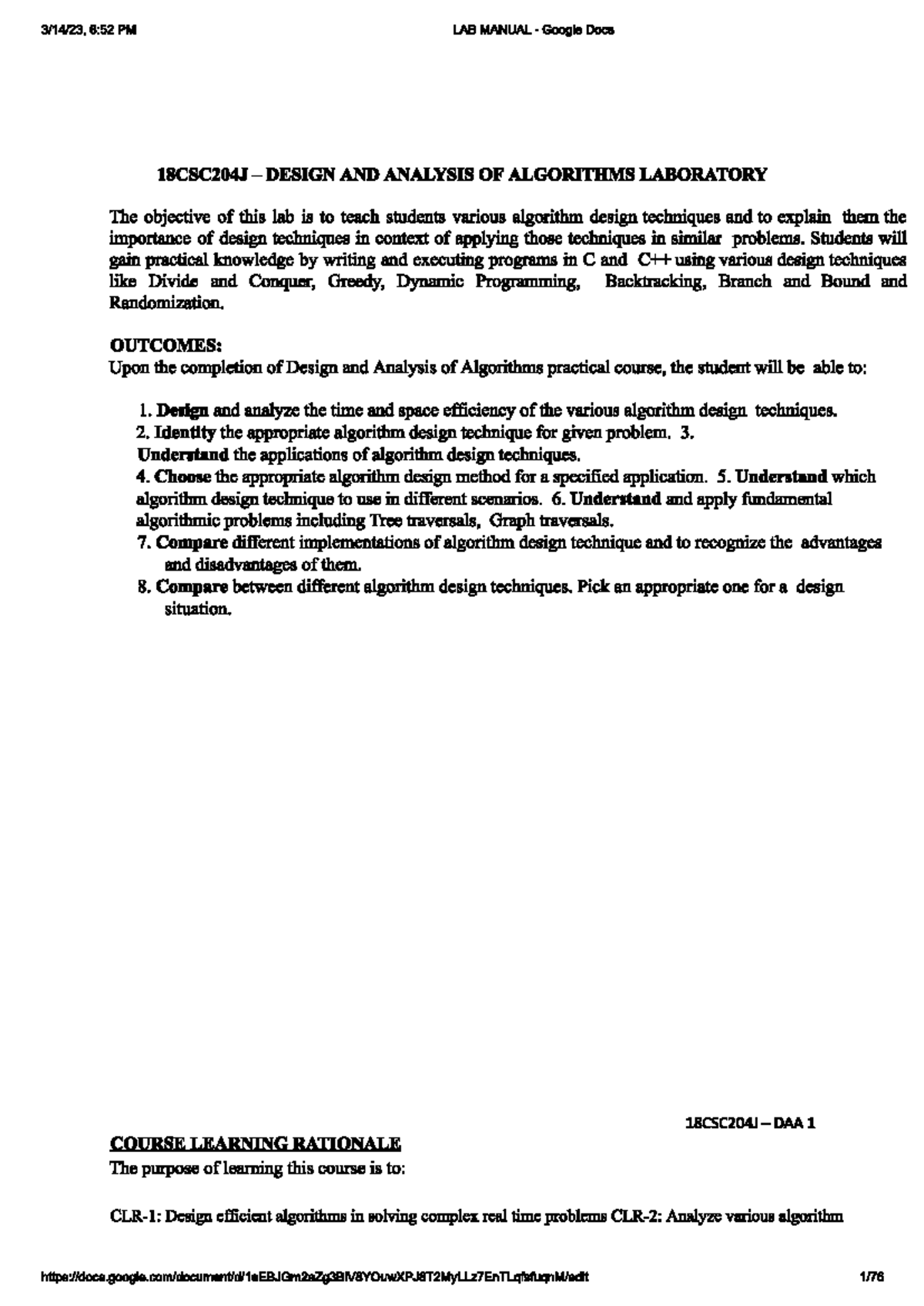 LAB Manual DAA - Design And Analysis Of Algorithms - Studocu