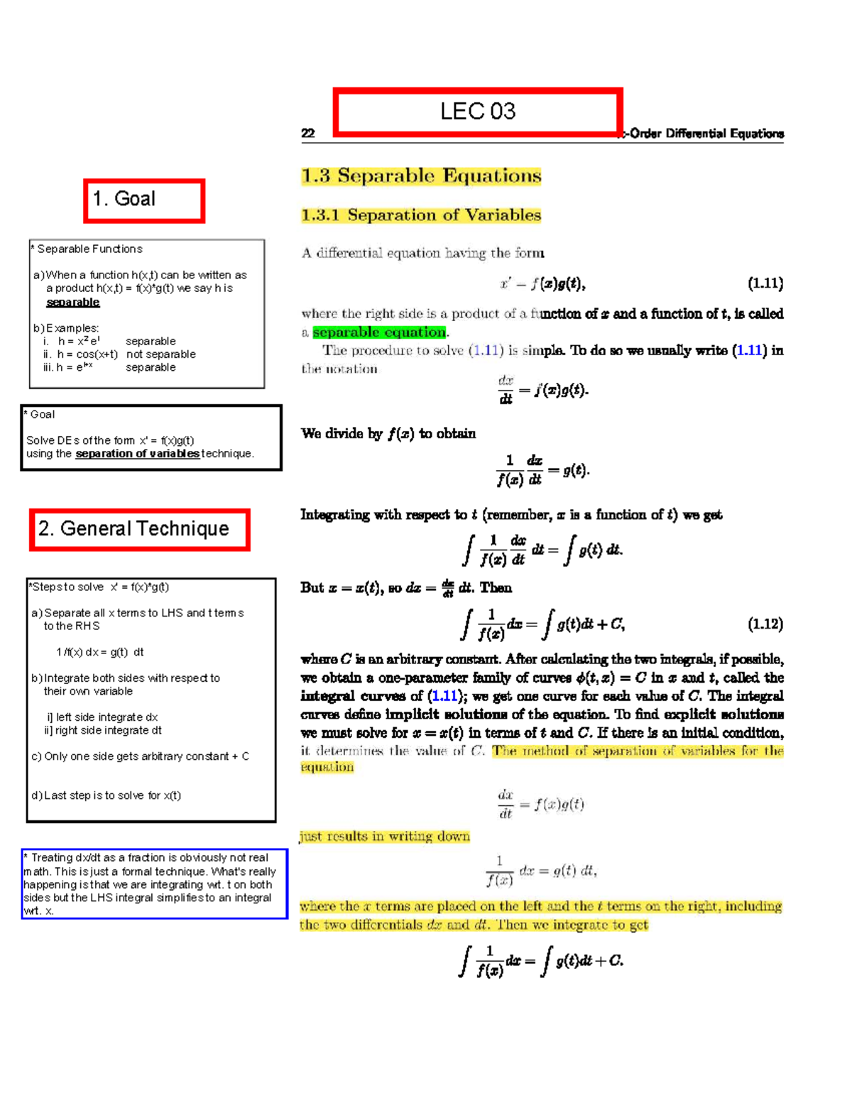 LEC 03: Differential Equations & Separation of Variables Notes - Studocu