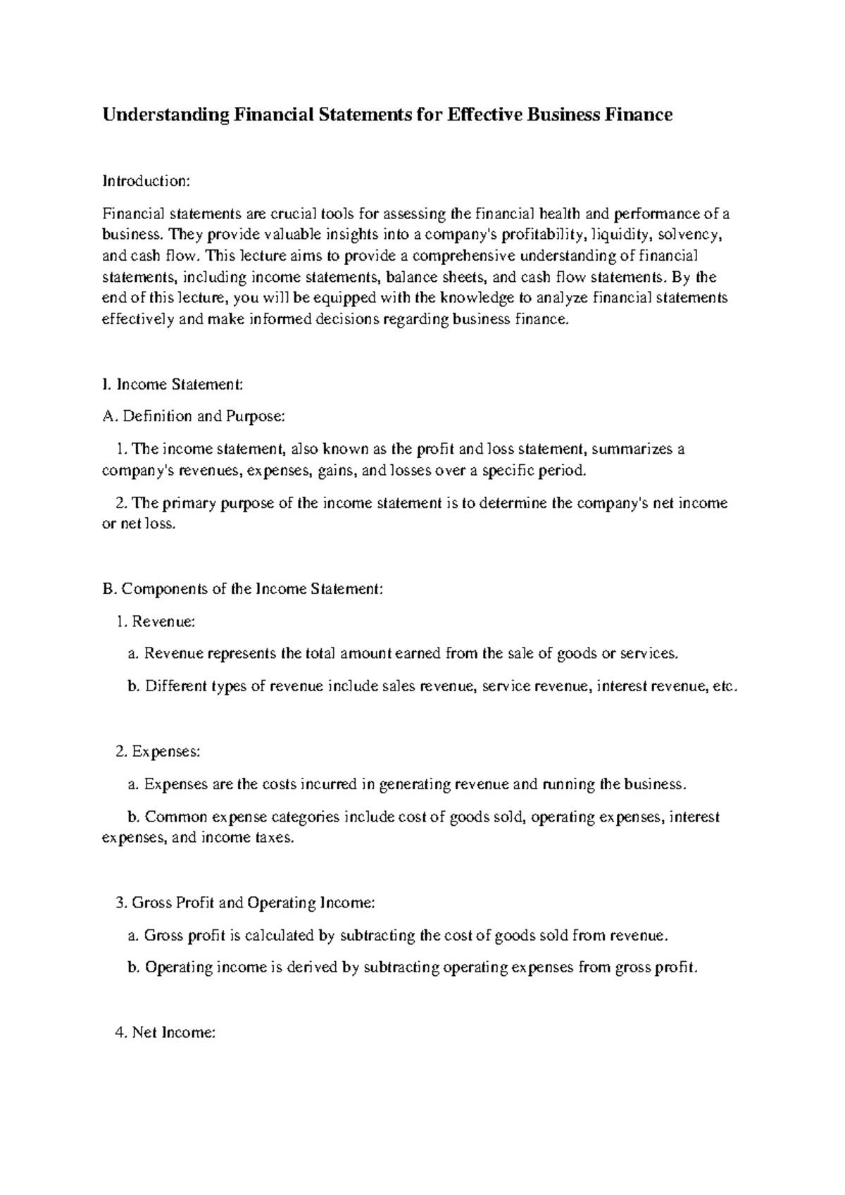 Understanding Financial Statements: Insights for Business Finance - Studocu
