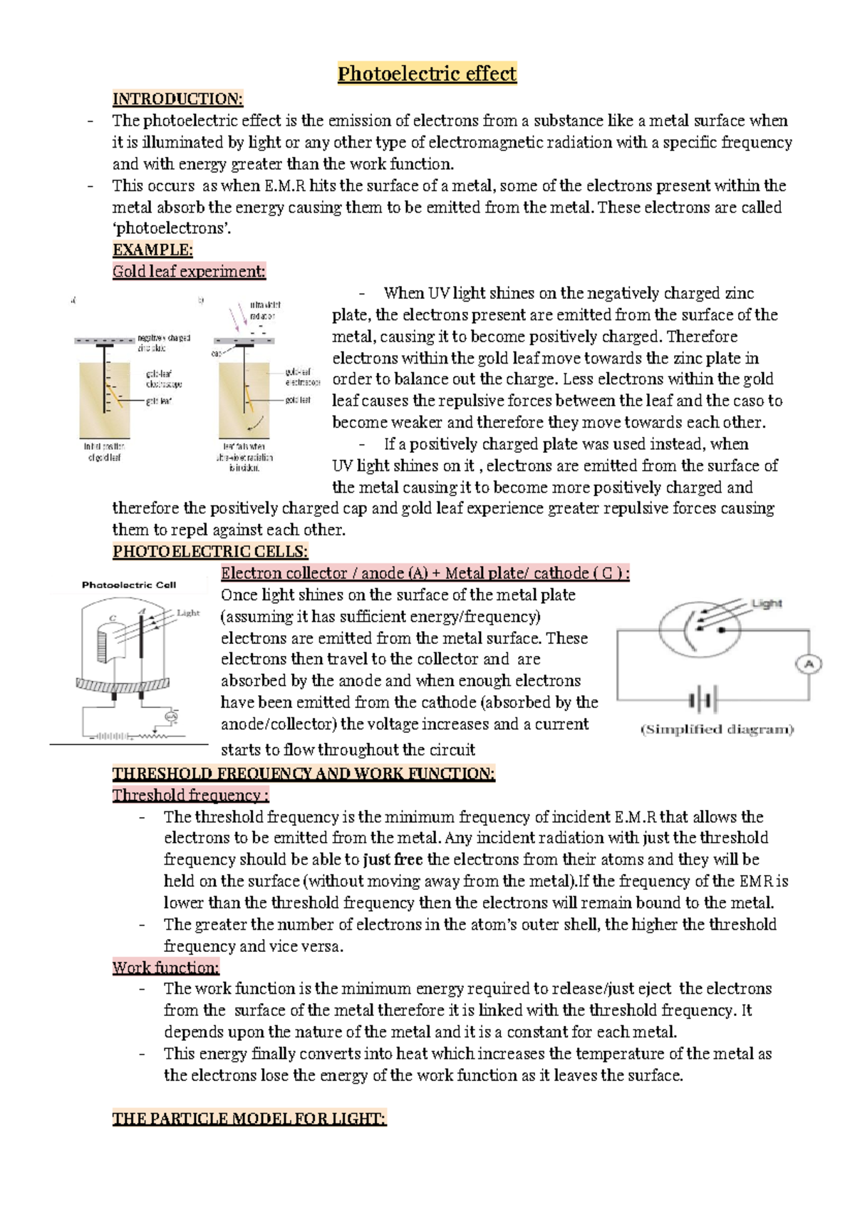 Atomic Physics internal notes - Photoelectric effect INTRODUCTION: The ...