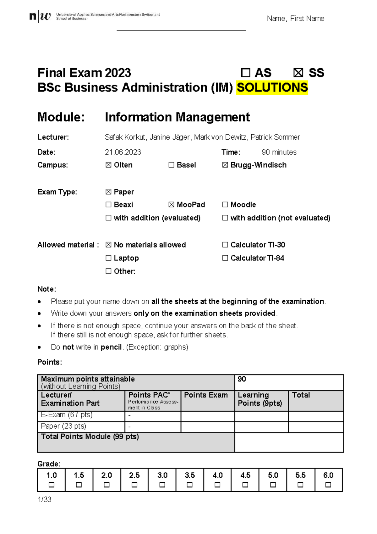 Sample Exam Tasks IM 2023: Information Management Solutions - Studocu