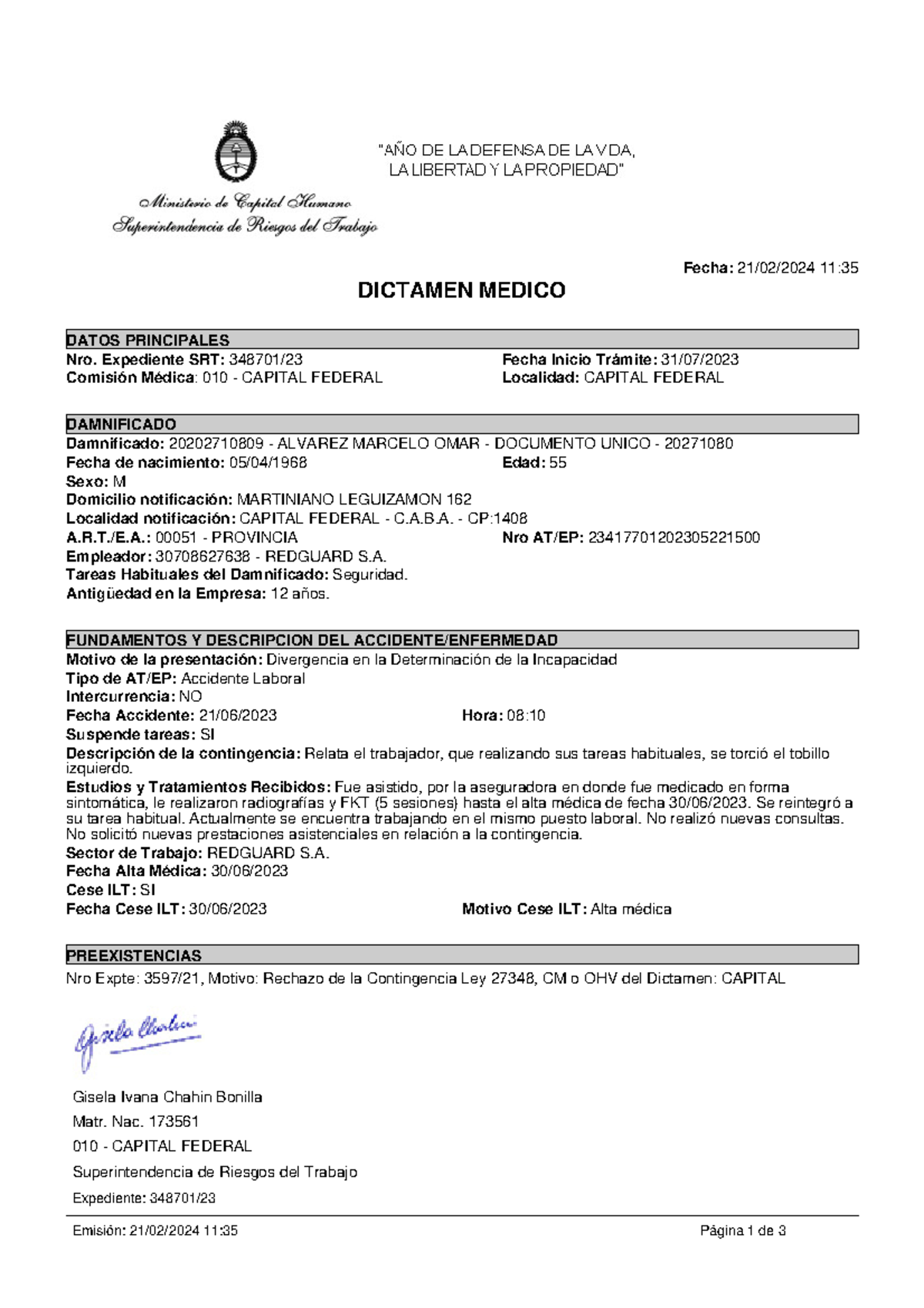 Dictamen Medico 348701 23.pdf - Gisela Ivana Chahin Bonilla Matr. Nac. 173561 010 - CAPITAL ...