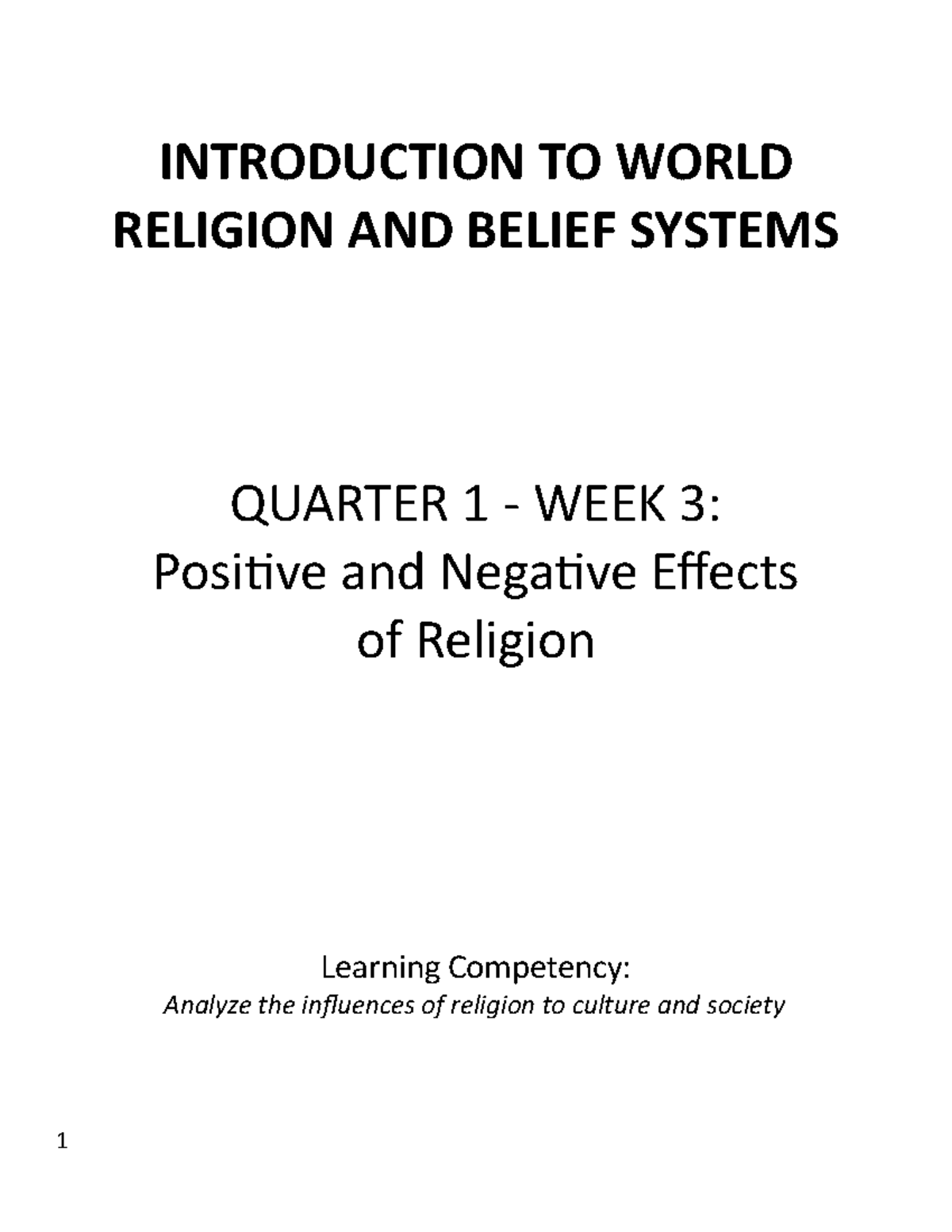 Module-3: Positive & Negative Effects of Religion - Q1, Week 3 Insights ...