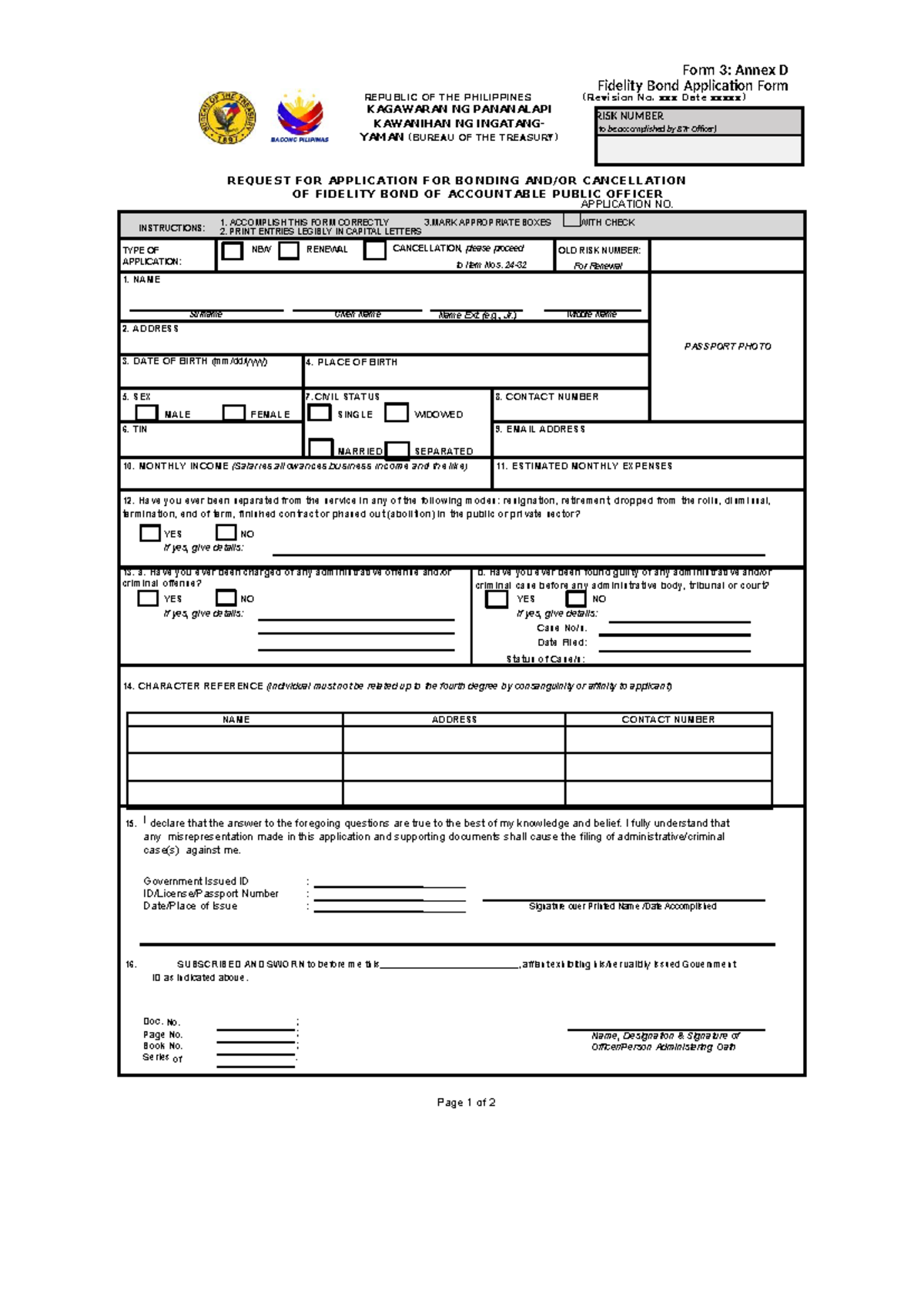 Fidelity Bond Application Form 2026 - MOOE - Studocu
