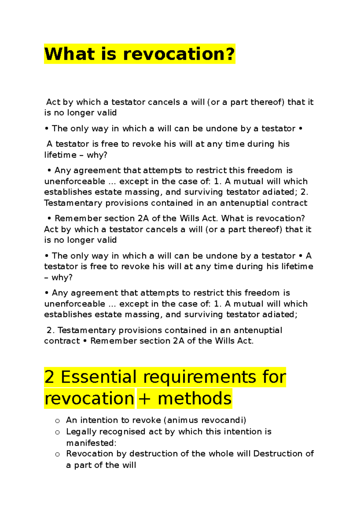SU 5 LAW OF Succession: Revocation of Wills Explained - Studocu