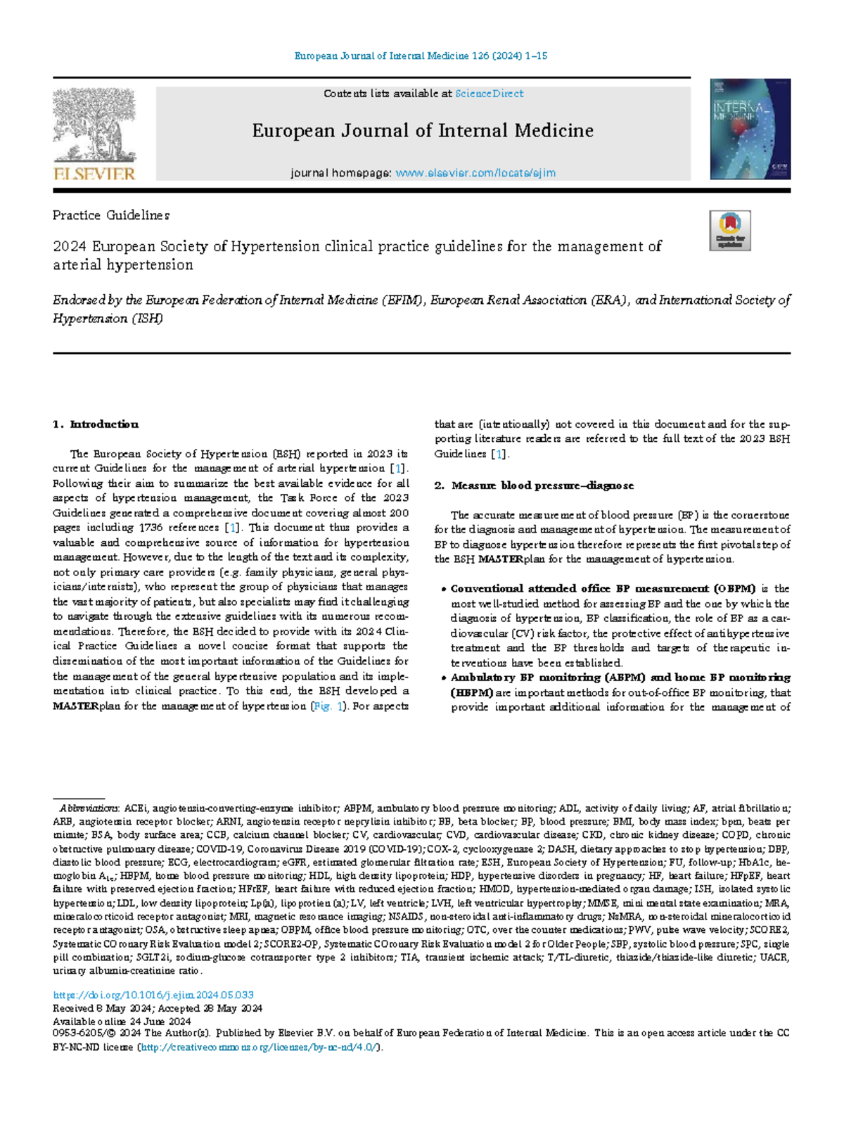 ESH 2024 Practice Guidelines for Arterial Hypertension Management - Studocu