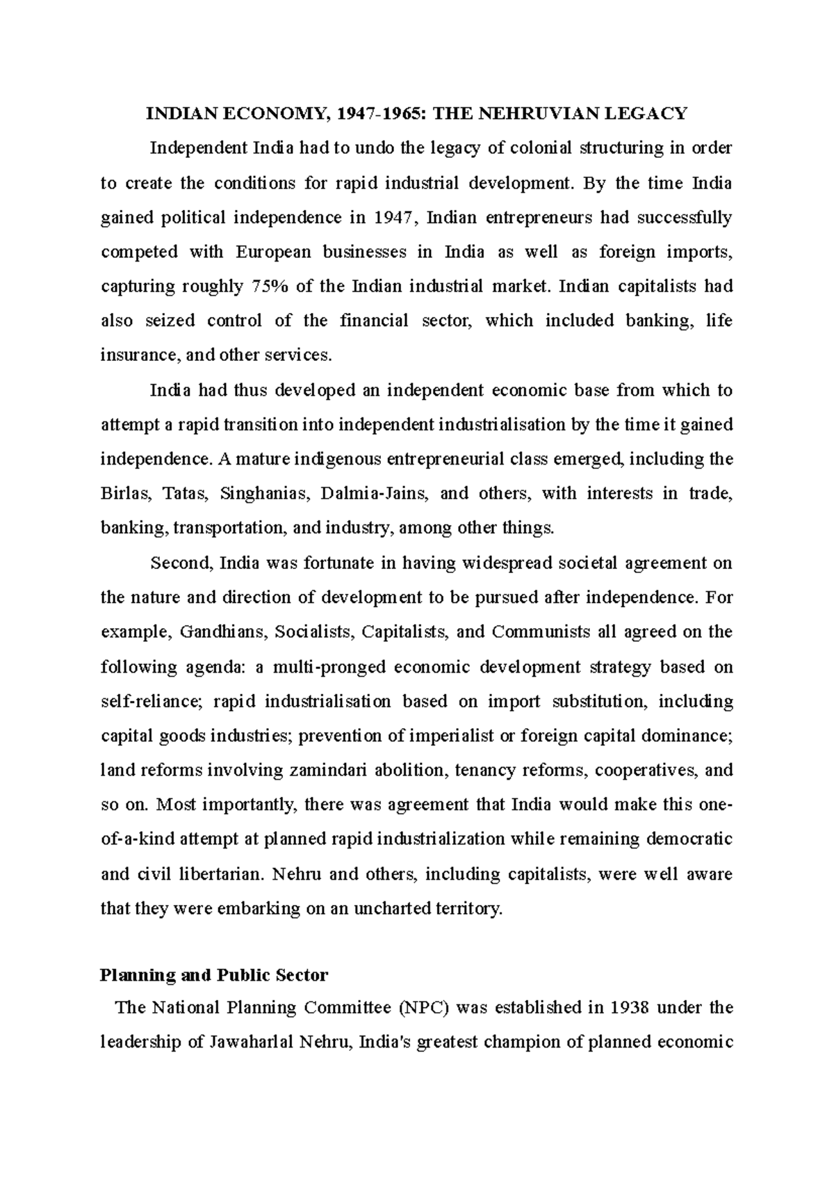 Indian Economy (1947-1965): Impact of Nehruvian Policies on Growth ...