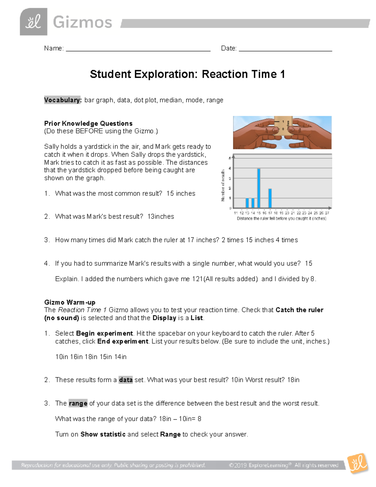 Reaction Time 1SE - Student Exploration and Data Analysis - Studocu