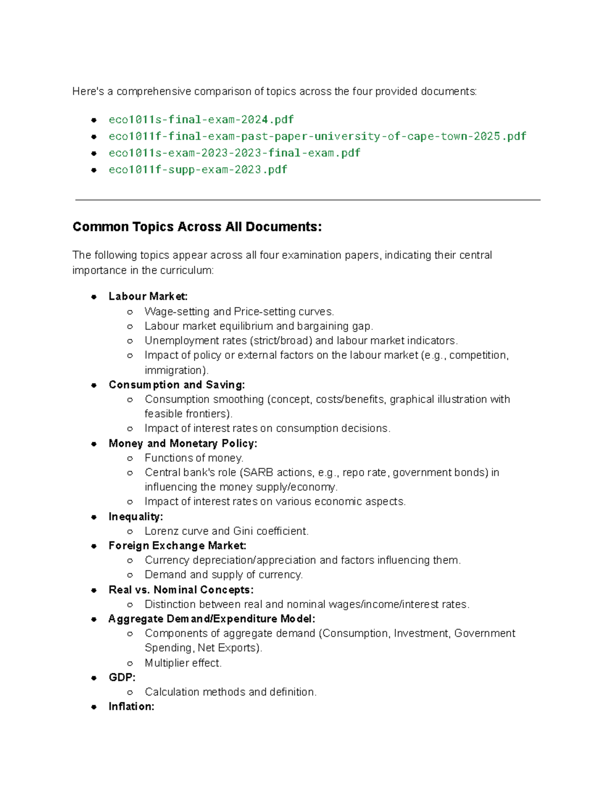 ECO1011S: Key Concepts Comparison Across Four Exam Papers - Studocu