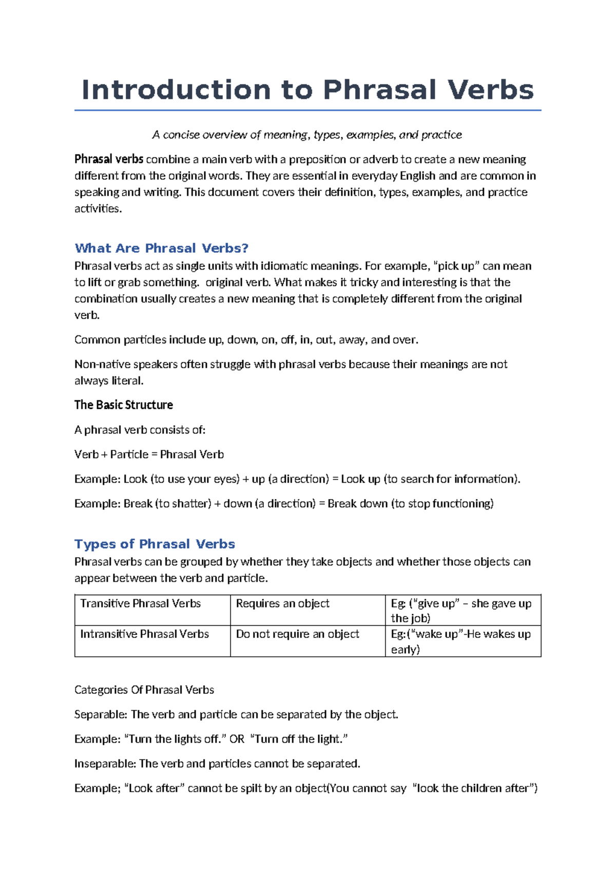 Comm. Skills Group Presentation: Overview of Phrasal Verbs - Studocu