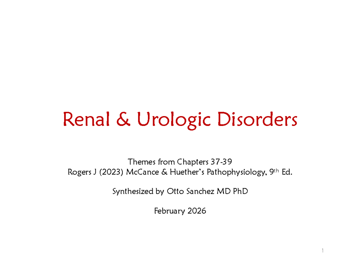 Renal & Urologic Disorders: Key Themes from Chapters W26 - Studocu