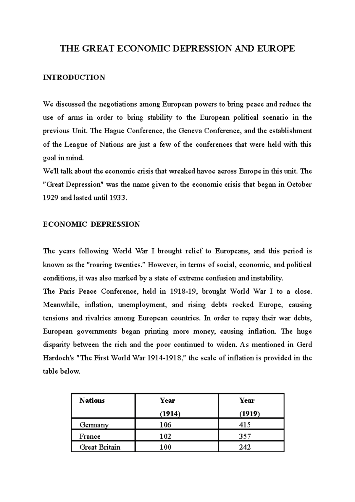 THE Great Economic Depression AND Europe - THE GREAT ECONOMIC ...