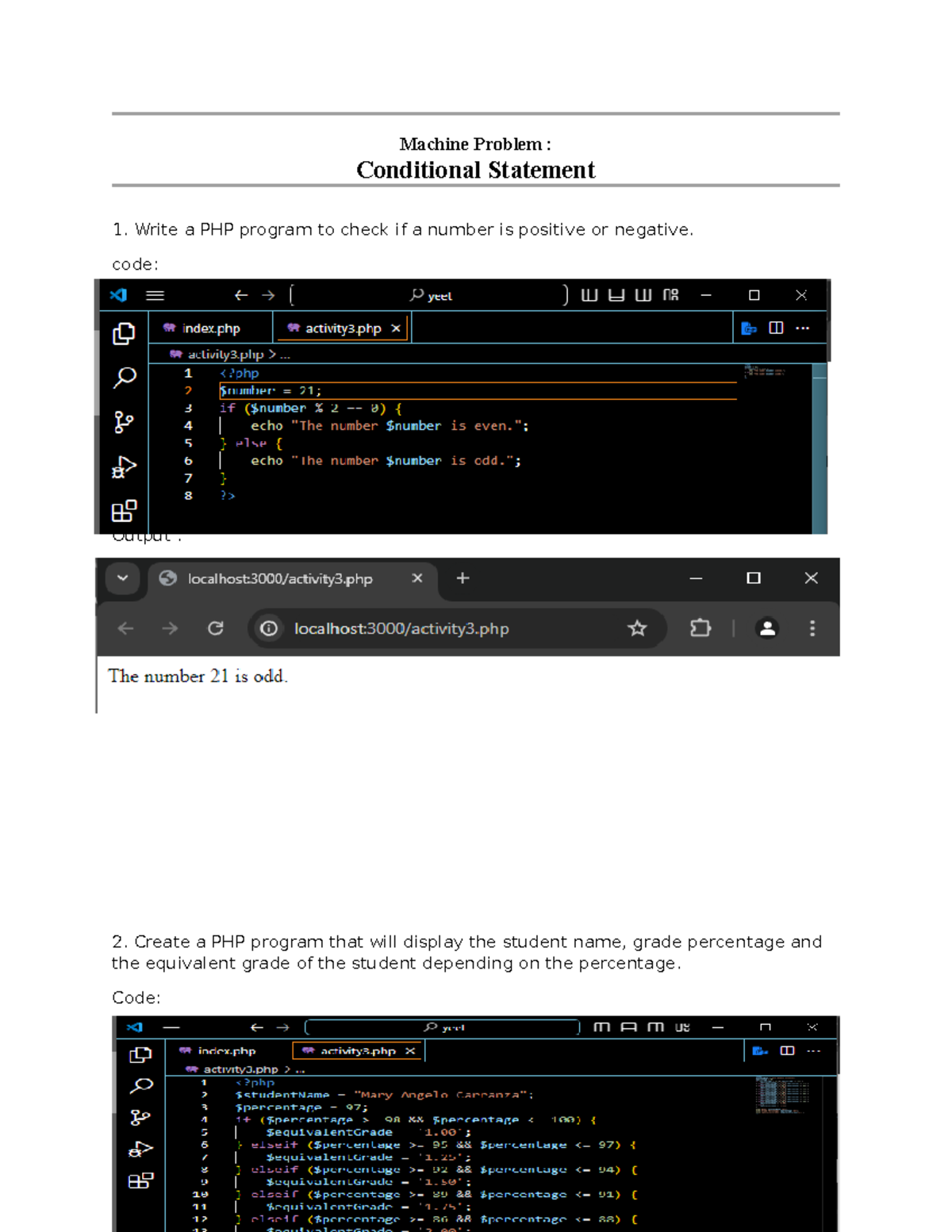 PHP Conditional Statements - Examples & Solutions - Studocu