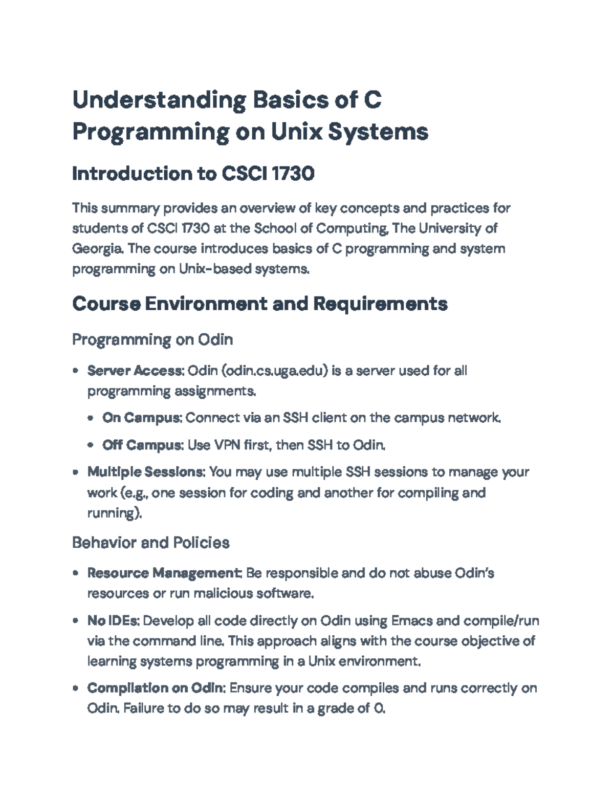 CSCI 1730: Overview of C Programming Basics on Unix Systems ...