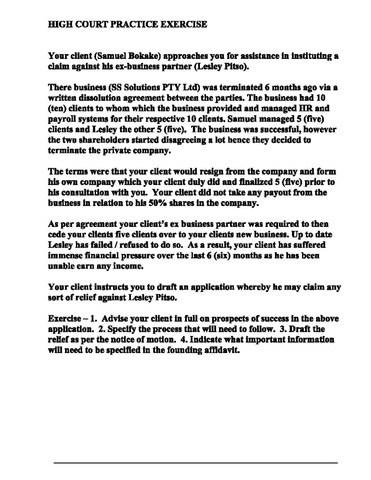 High Court Practice Exercise - JMLL422 - Studocu
