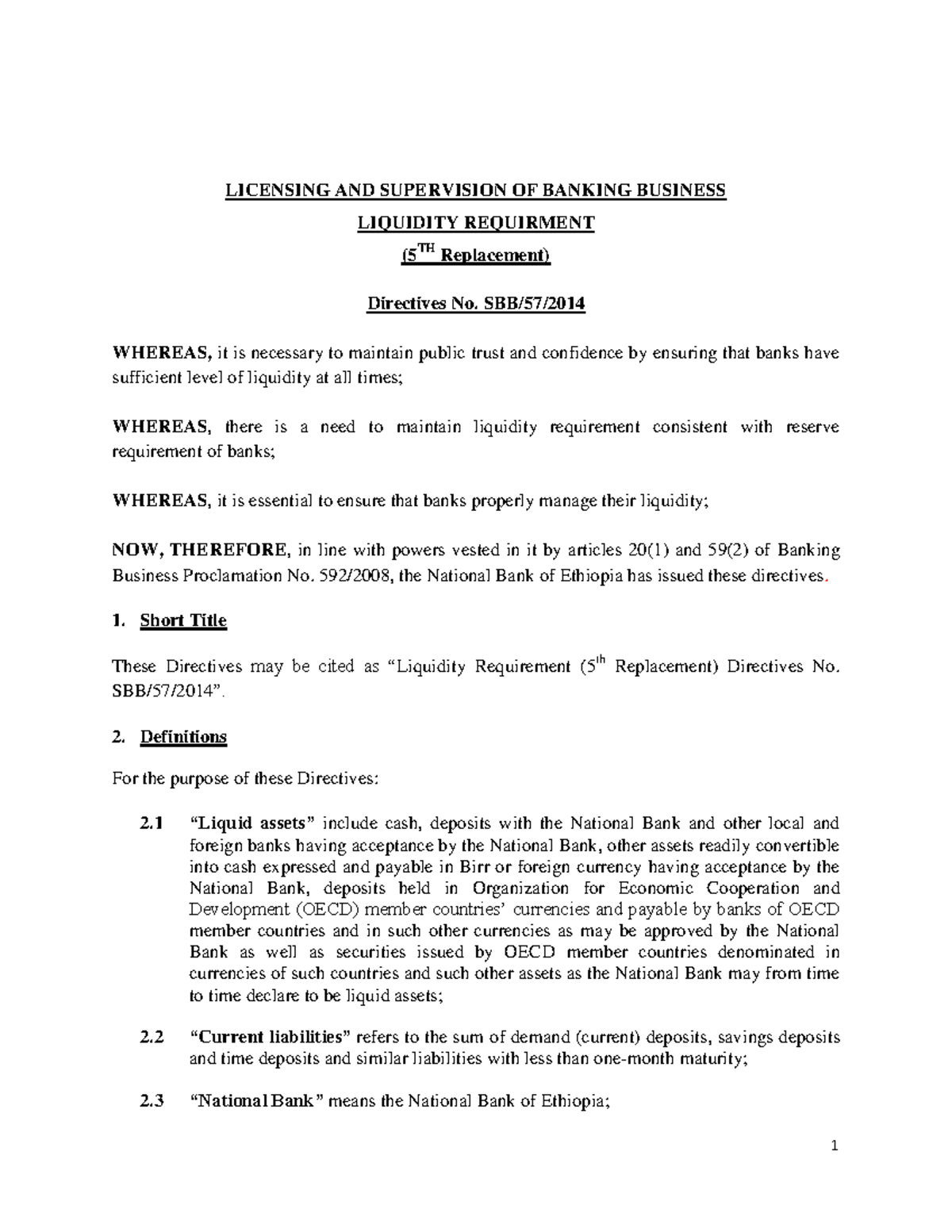 LICENSING & SUPERVISION OF BANKING LIQUIDITY REQUIREMENTS (5TH ...