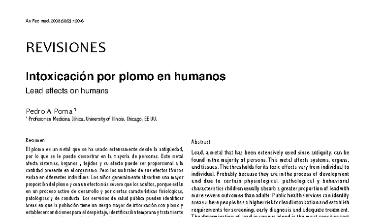 An Fac med. REVISIONES Intoxicación por Plomo en Humanos: Efectos y ...