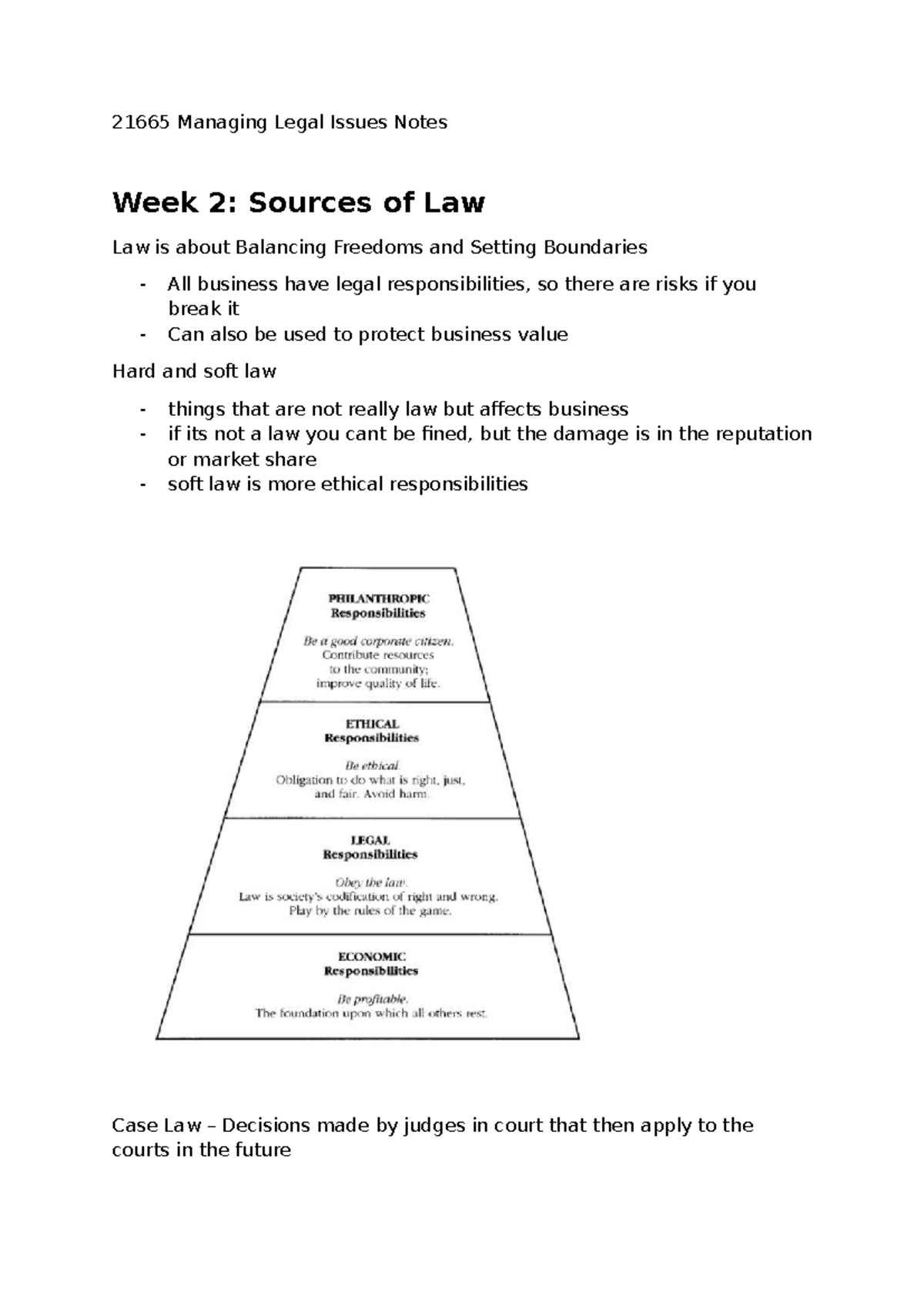 21665 Managing Legal Issues Notes: Week 2-4 Overview of Law and ...