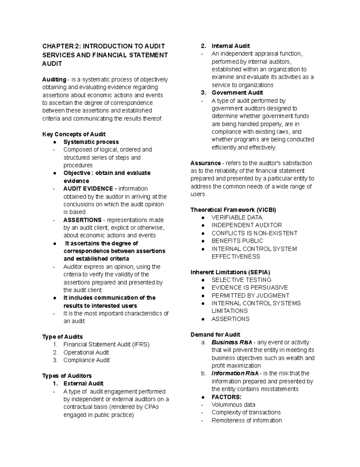 CHAPTER 2: INTRODUCTION TO AUDIT SERVICES AND FINANCIAL STATEMENT AUDIT ...