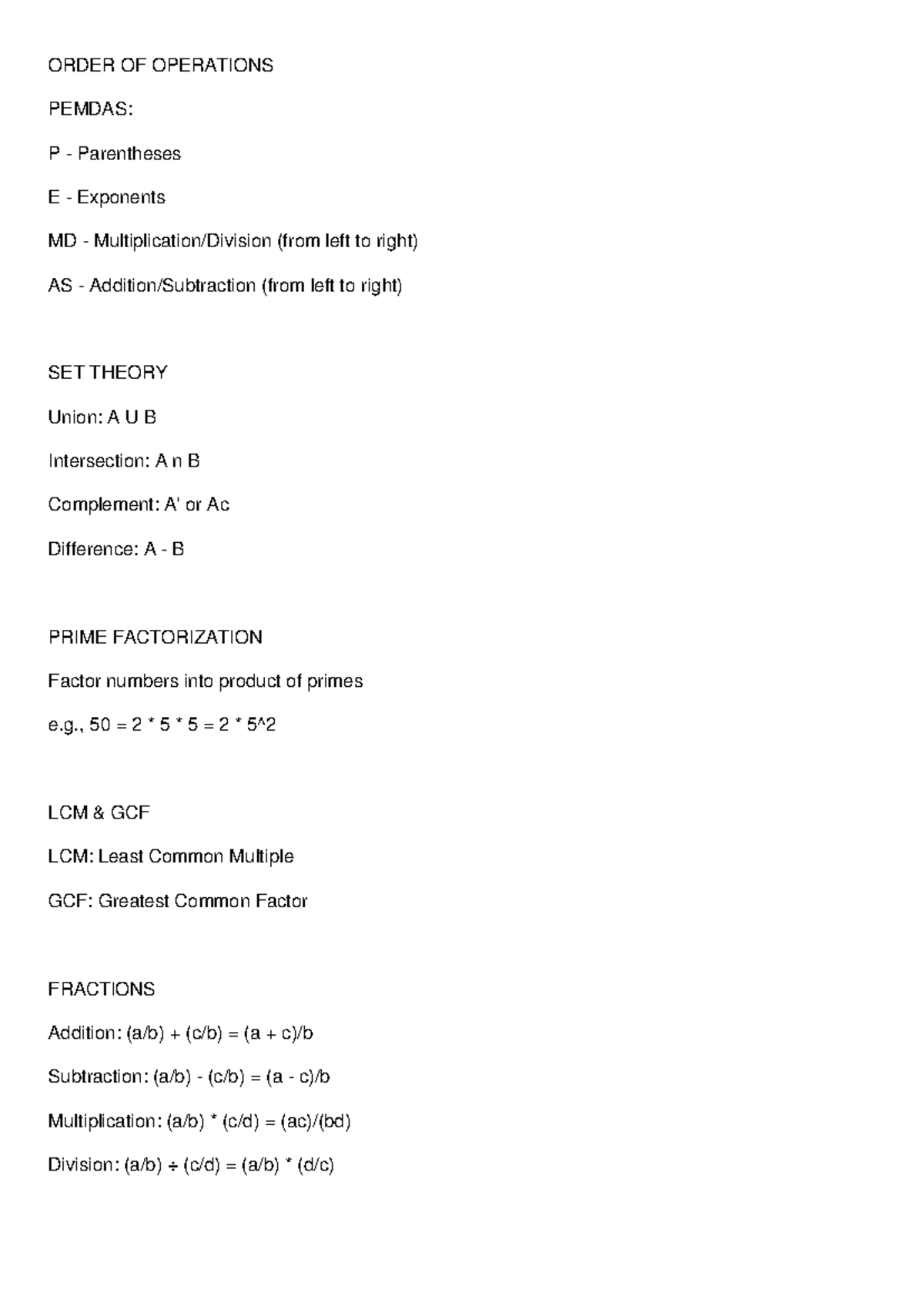 Math Formulas Review: Final Exam Study Guide for Key Concepts - Studocu