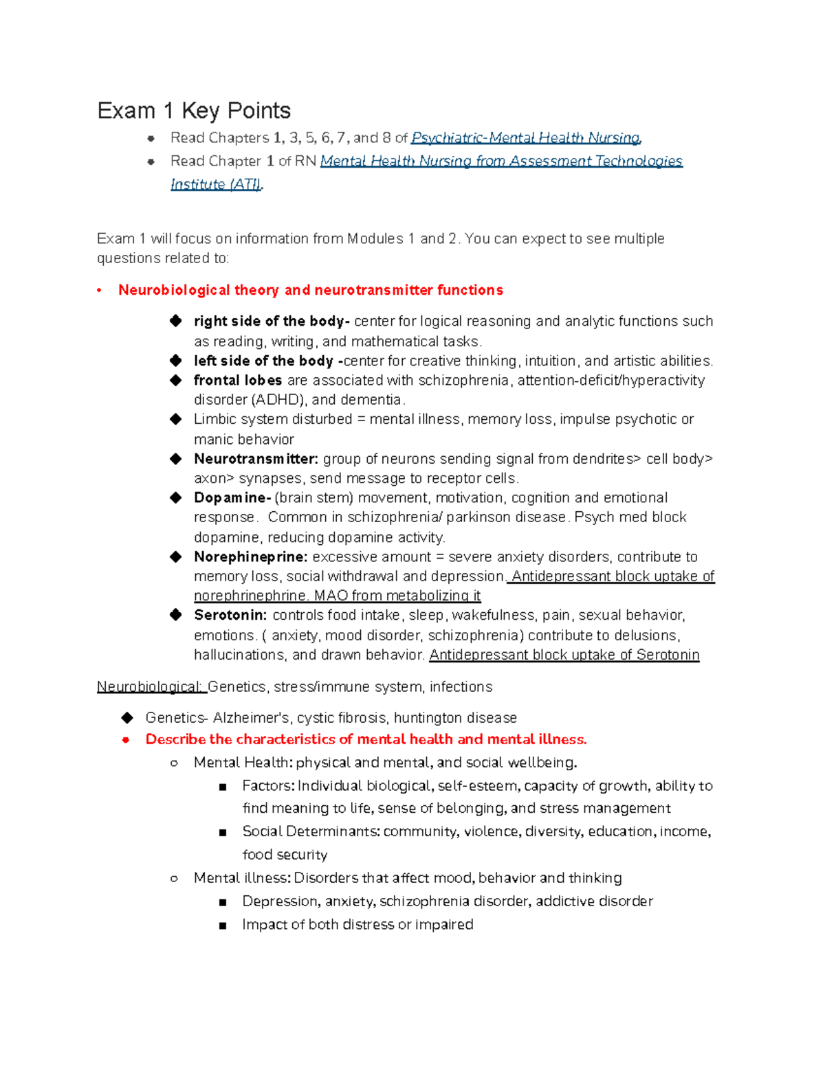 Mental Health Study Guide: Key Chapters for Exam 1 (Nursing) - Studocu