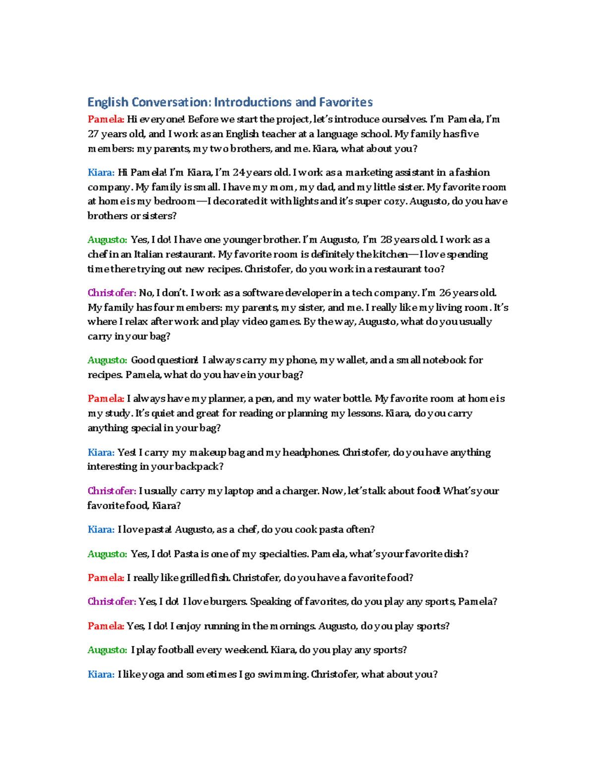 English Conversation: Introductions & Favorites - Team 1 Discussion ...