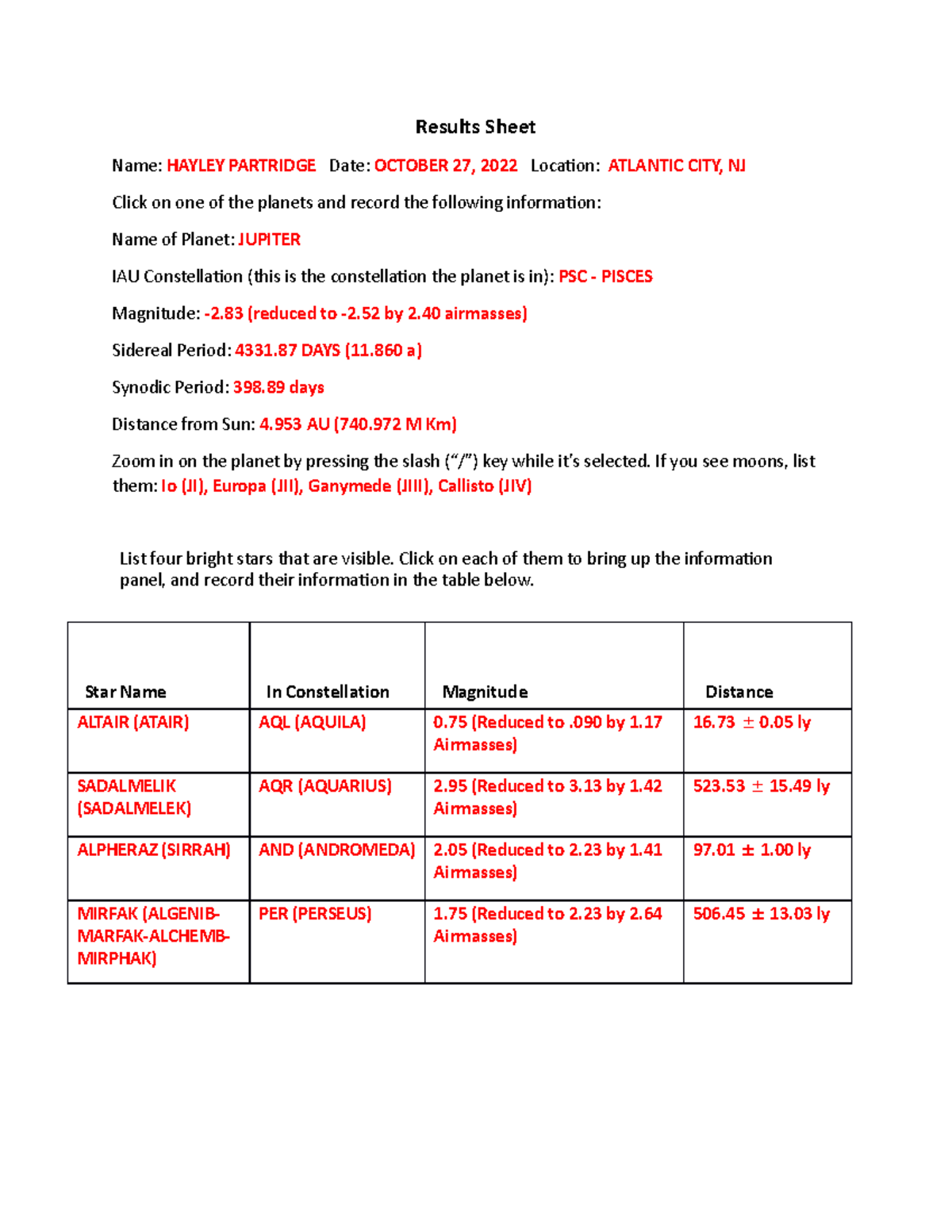 Stellarium Observation Module 1: Data Collection and Analysis - Studocu
