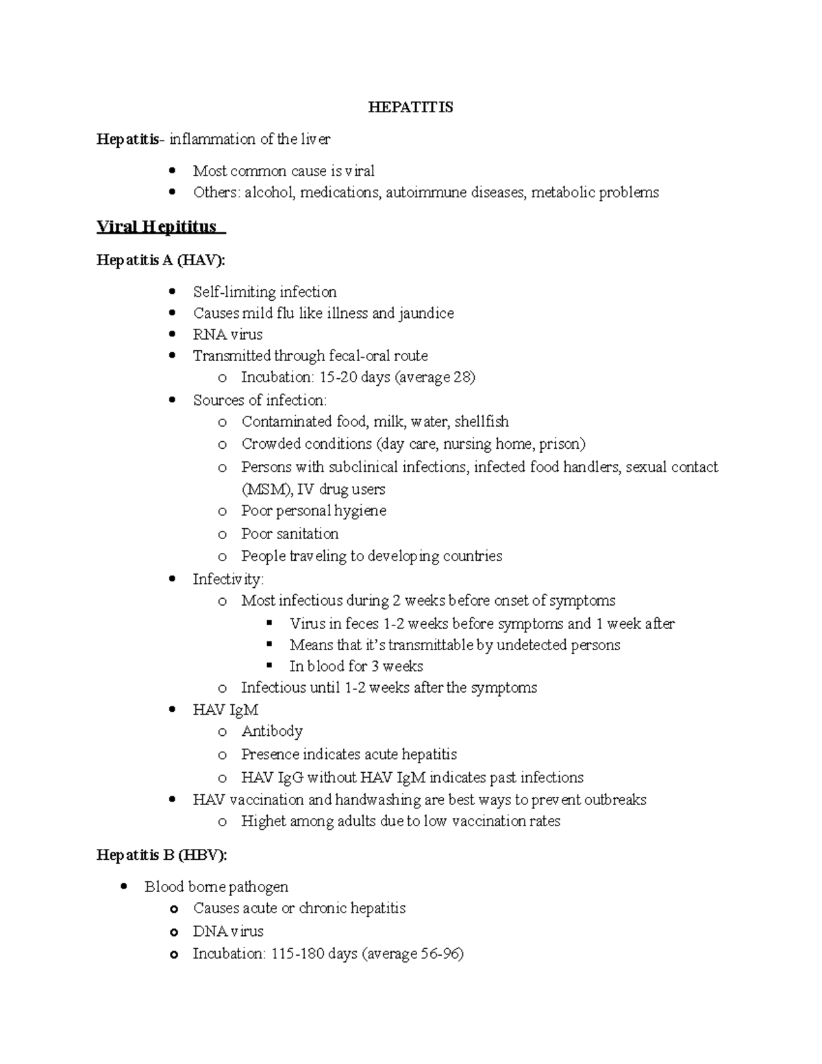 HEP 101: Comprehensive Notes on Hepatitis Types and Management - Studocu