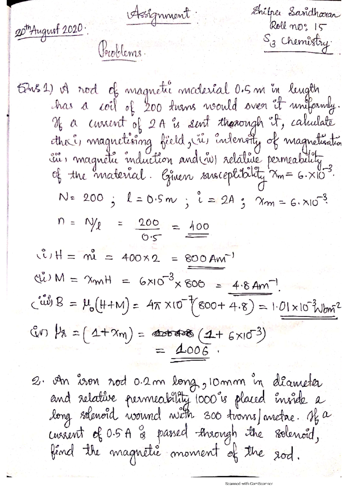 Problems on magnetism - Physics - Studocu