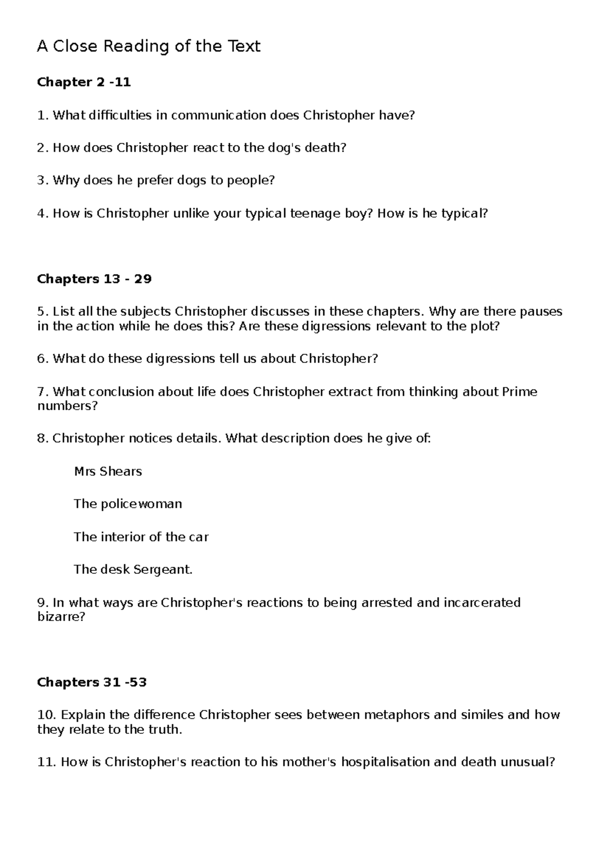 A Close Reading of the Text: Key Questions for Chapters 2-233 - Studocu