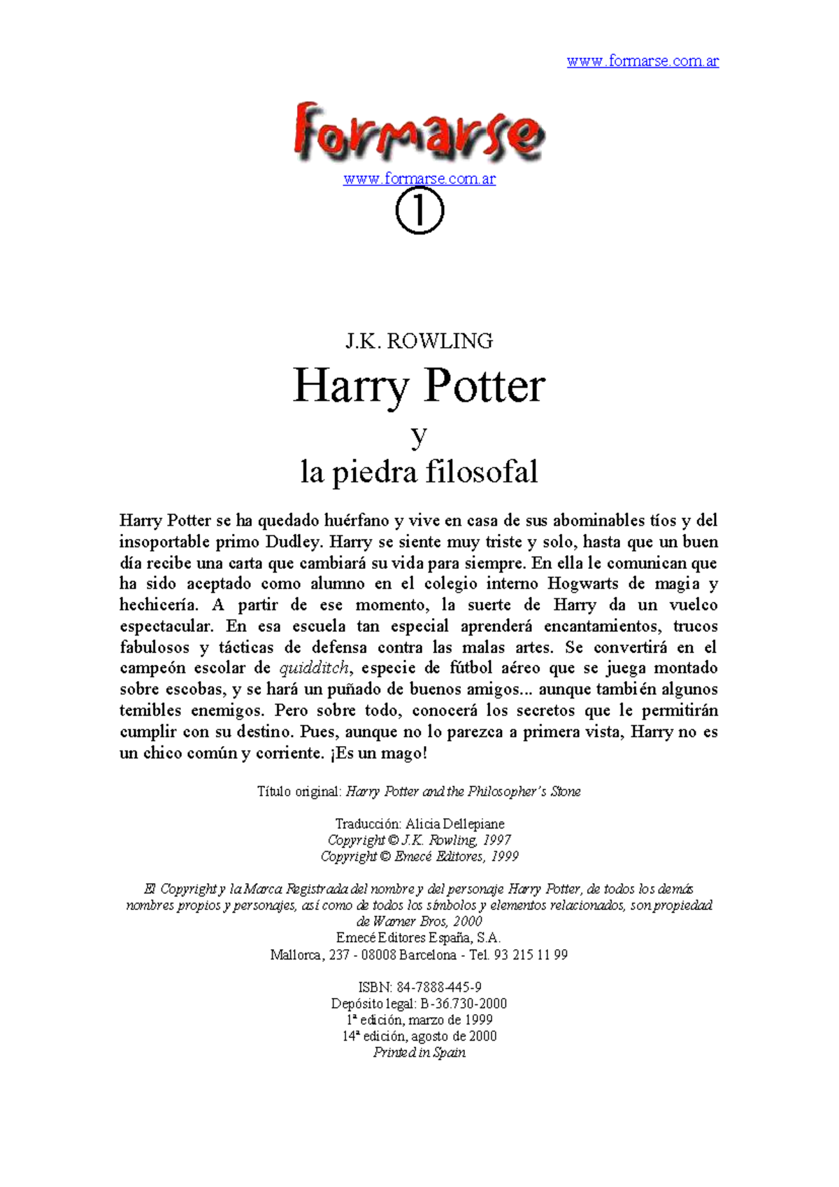 Harry Potter y la Piedra Filosofal: Resumen y Análisis del Capítulo 1 ...
