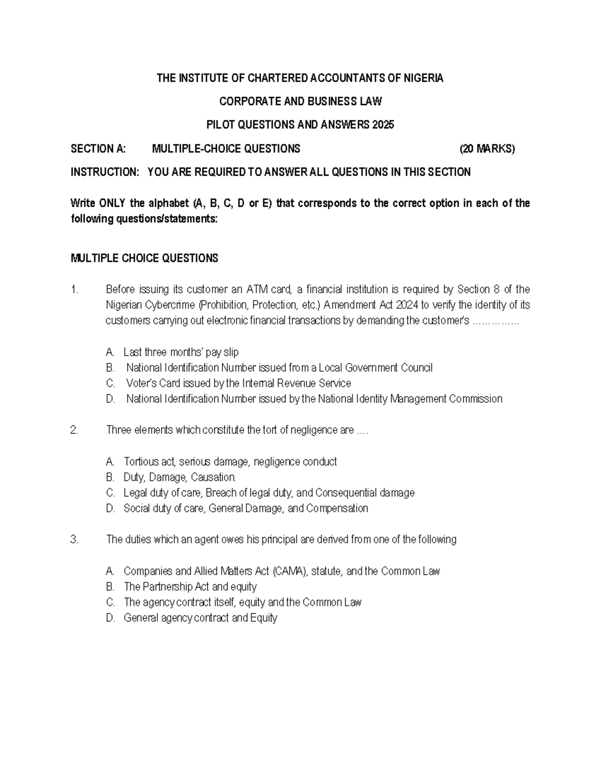 CBL- Pilot Questions & Answers 2025: Corporate & Business Law - Studocu