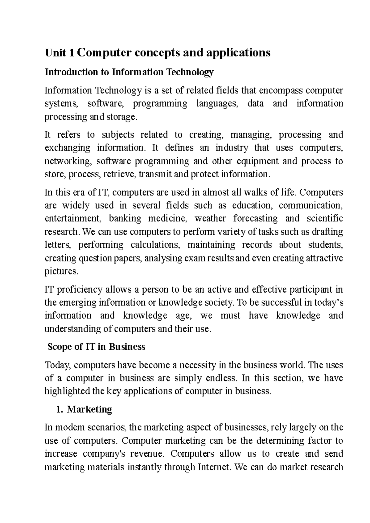 IT for Business - Unit 1 Computer concepts and applications ...