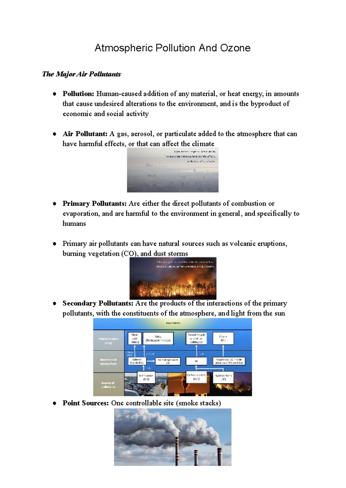 Atmospheric Pollution and Ozone: Major Air Pollutants Overview - Studocu