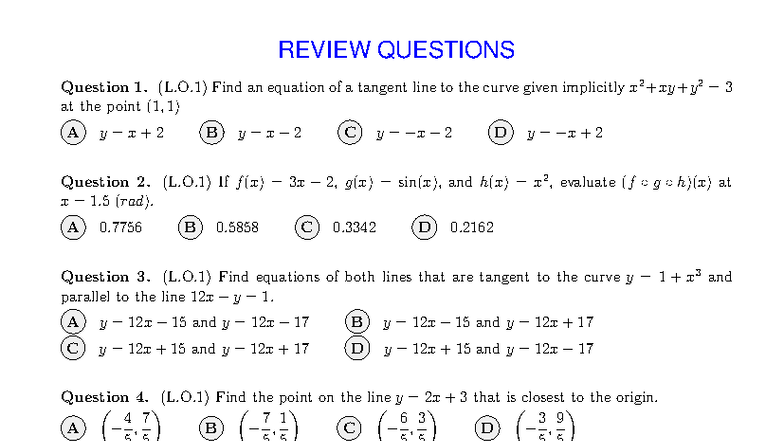 Review Questions for Calculus (MATH 101) - Studocu