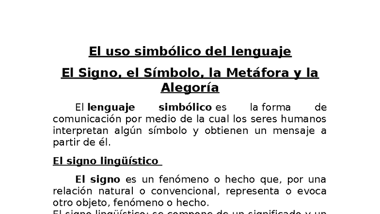 EL USO SIMBÓLICO DEL LENGUAJE: Signo, Símbolo, Metáfora y Alegoría ...
