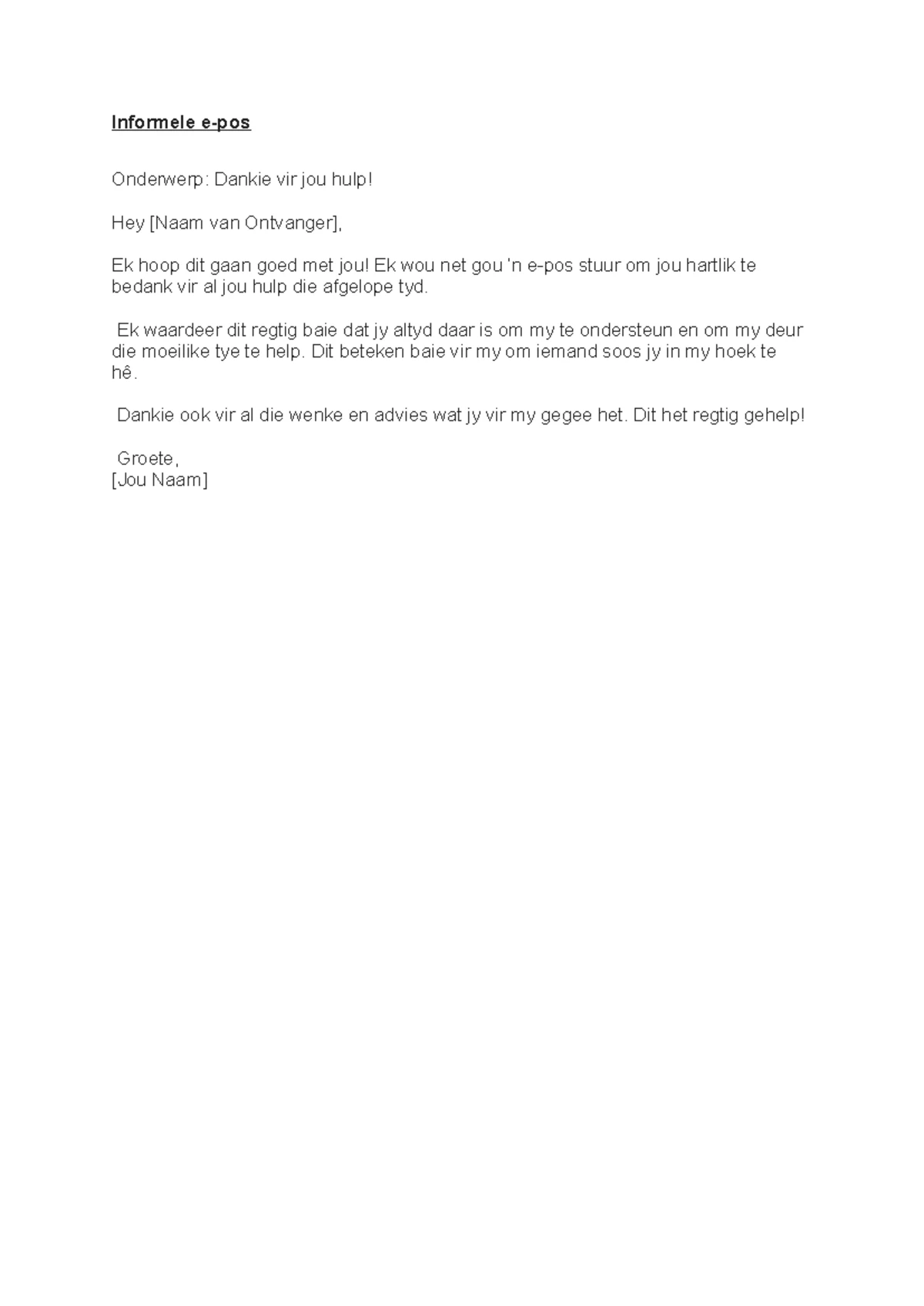 Formele Klagte Brief Sjabloon: Uitsprake en Strukture - Studocu