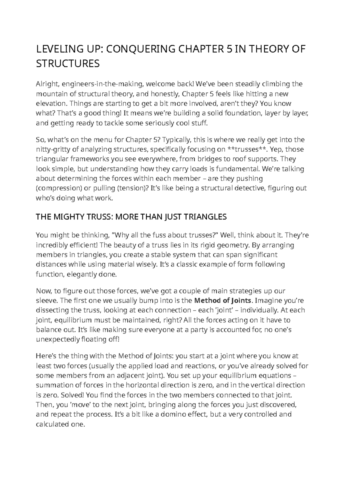 THEORY OF STRUCTURES (ENGR 101) CHAPTER 5 REVIEW: TRUSSES EXPLAINED ...