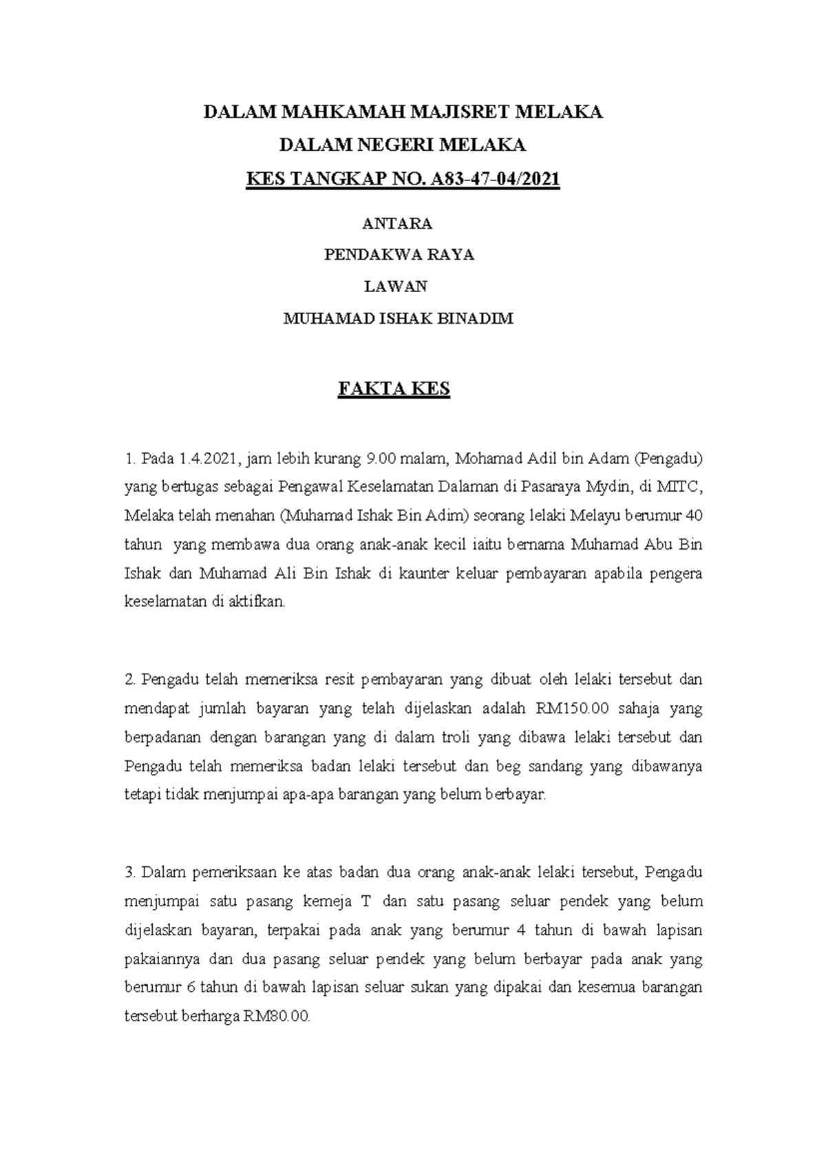 Fakta Kes 2 - Criminal Trial Advocacy - MMU - Studocu